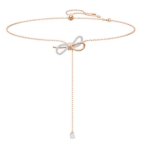 SWAROVSKI Lifelong Bow Pendant, Women's White Crystal Bow Design Pendant Necklace with Mixed Rose-Gold Tone and Rhodium Plating