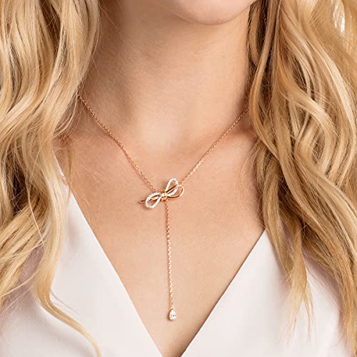 SWAROVSKI Lifelong Bow Pendant, Women's White Crystal Bow Design Pendant Necklace with Mixed Rose-Gold Tone and Rhodium Plating