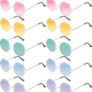 Blulu 10 Pairs John Hippie Sunglasses Retro Round 60's Style Circle Sunglasses Eyewear for Men Women Costumes Parties Gifts(Silver Frame)