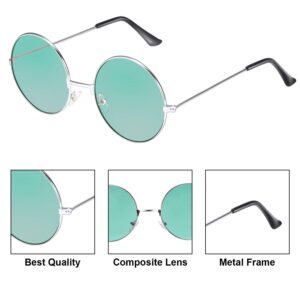 Blulu 10 Pairs John Hippie Sunglasses Retro Round 60's Style Circle Sunglasses Eyewear for Men Women Costumes Parties Gifts(Silver Frame)