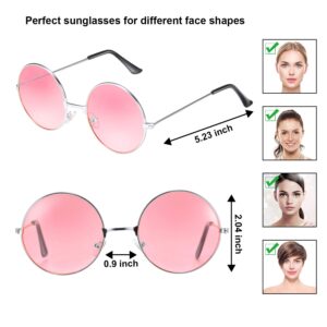 Blulu 10 Pairs John Hippie Sunglasses Retro Round 60's Style Circle Sunglasses Eyewear for Men Women Costumes Parties Gifts(Silver Frame)