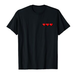 Pocket Pixel Heart Three Extra Life Gamer 3 Red Heart Pixel T-Shirt