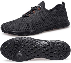 doussprt men's water shoes quick drying sports aqua shoes dark allblack size 8.5