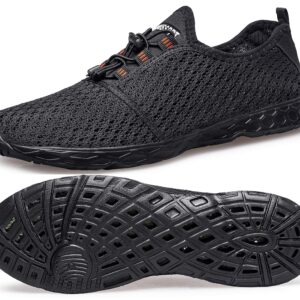 DOUSSPRT Men's Water Shoes Quick Drying Sports Aqua Shoes Dark Allblack Size 8.5