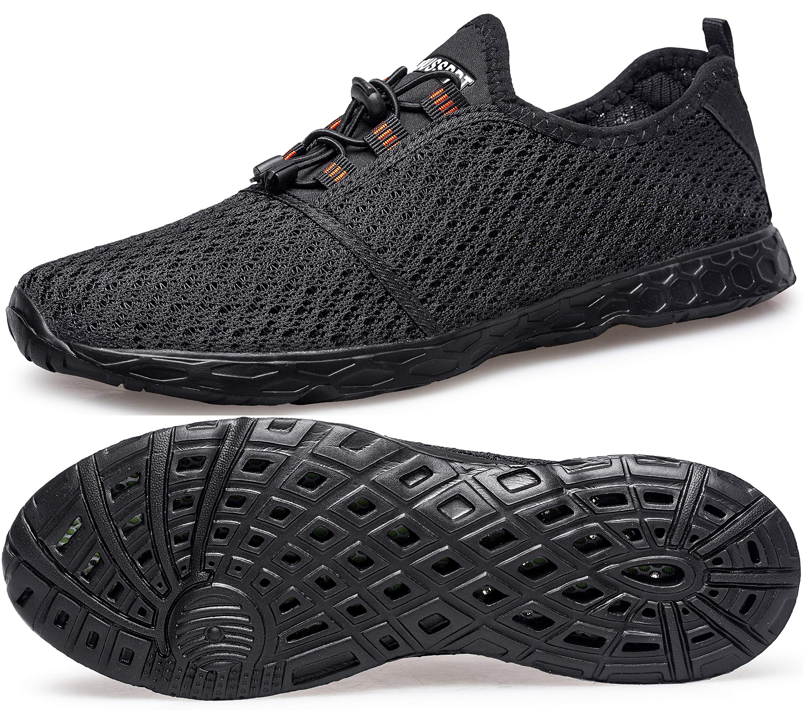 DOUSSPRT Men's Water Shoes Quick Drying Sports Aqua Shoes Dark Allblack Size 8.5