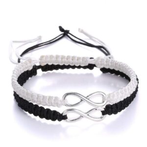 colorful bling 2pcs infinity distance couple braided handcrafted luck bracelet bangle adjustable rope his and hers wristband wrist jewelry-black white