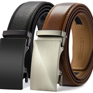 CHAOREN Leather Ratchet Belts 2 Pack, Ultra Soft Mens Dress Belt, Black & Brown Belt 1 3/8" in Gift Box, Effortlessly Stynish