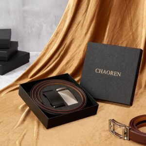 CHAOREN Leather Ratchet Belts 2 Pack, Ultra Soft Mens Dress Belt, Black & Brown Belt 1 3/8" in Gift Box, Effortlessly Stynish