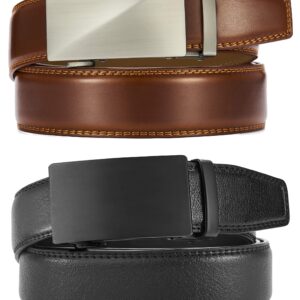 CHAOREN Leather Ratchet Belts 2 Pack, Ultra Soft Mens Dress Belt, Black & Brown Belt 1 3/8" in Gift Box, Effortlessly Stynish