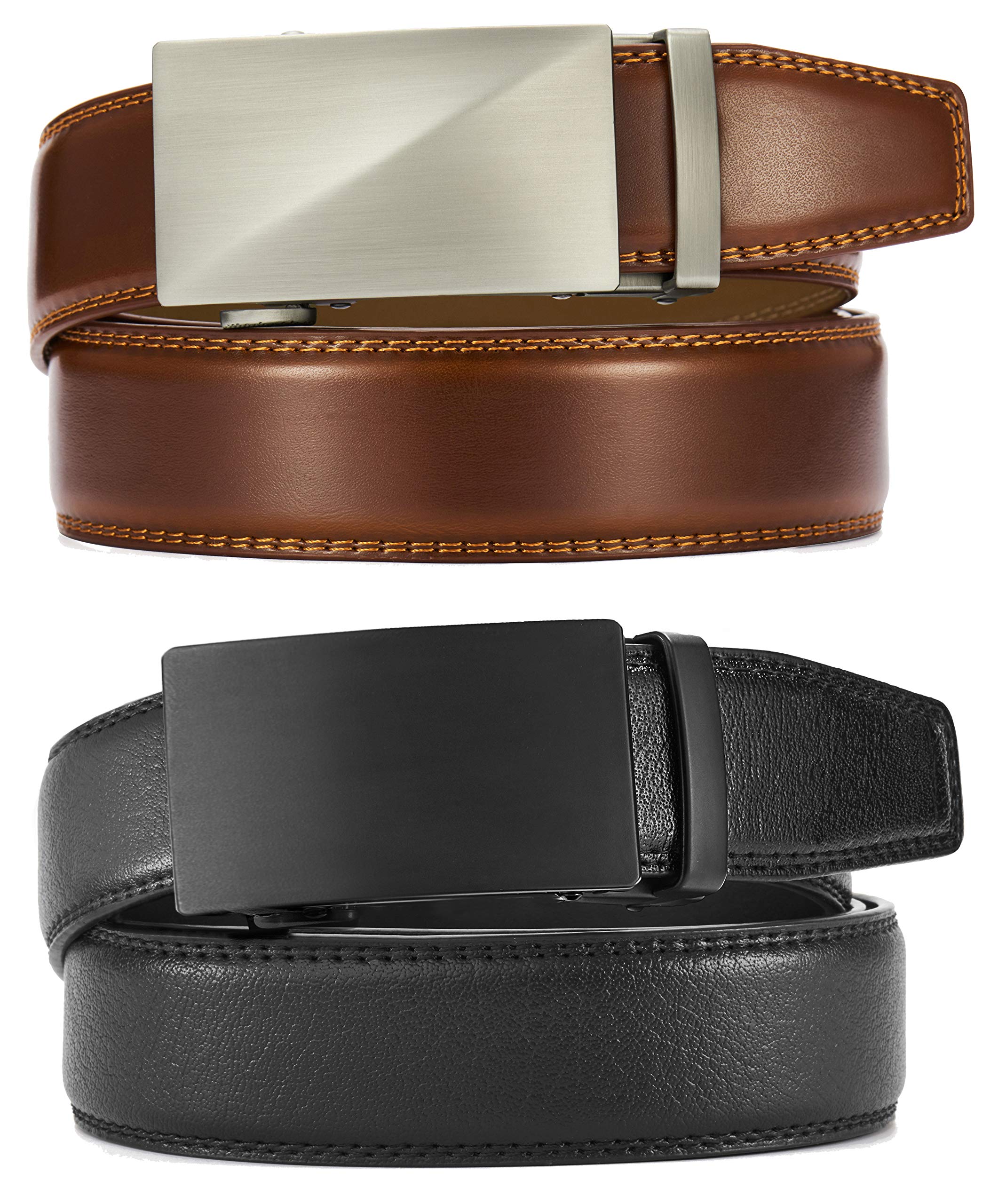 CHAOREN Leather Ratchet Belts 2 Pack, Ultra Soft Mens Dress Belt, Black & Brown Belt 1 3/8" in Gift Box, Effortlessly Stynish