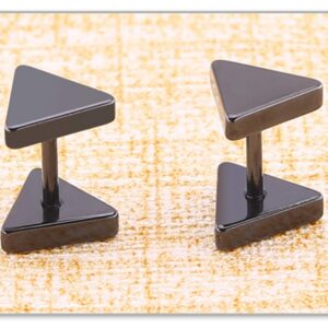 Stainless Steel Geometric Shape Classical Simple Plain Stud Earrings (Black Triangle)