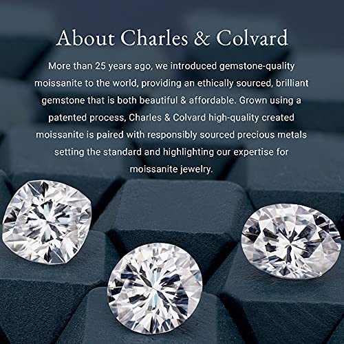 Charles & Colvard Created Moissanite 6.5mm Round Cut Three Stone Ring for Women | 2 cttw DEW | Lab Grown | Solid 14K White Gold with Rhodium | Size 8