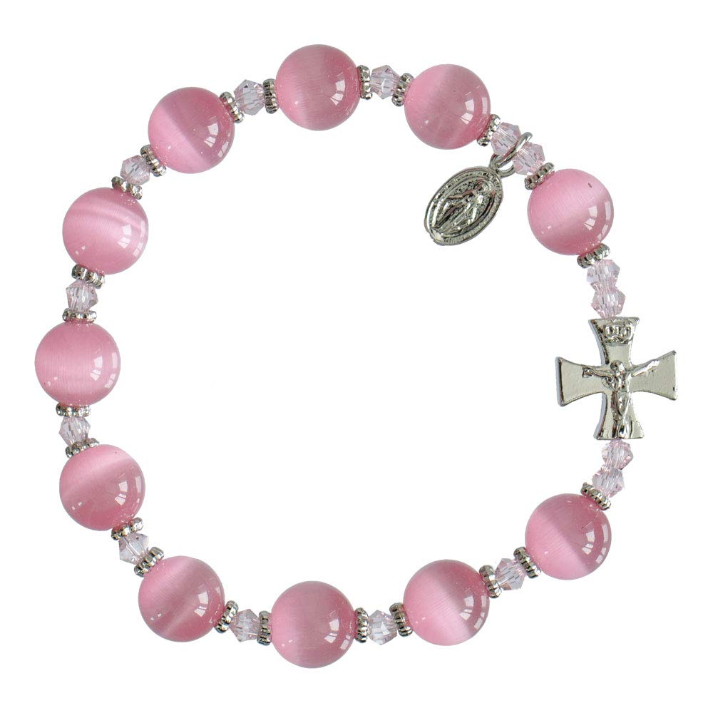 Cats Eye Pink 10mm Rosary Bracelet