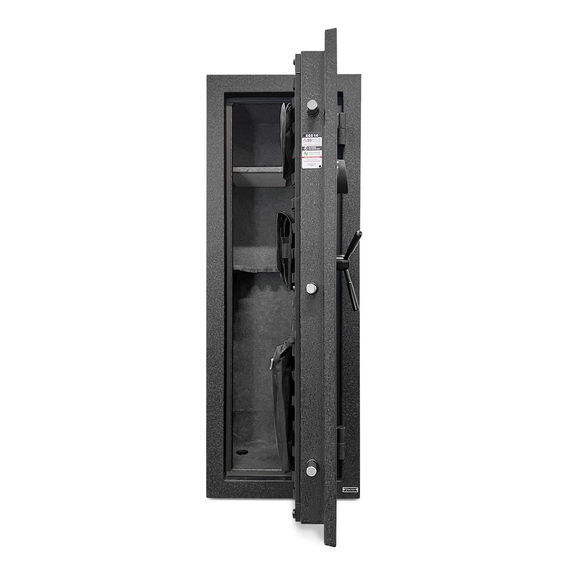 Stealth EGS14 Essential Gun Safe, Fireproof for 30 Minutes, Fits up to 14 Long Guns & Pistols, Adjustable Door Panel Organizer, California DOJ Approved, Internal Power Outlet, Durable Black Paint