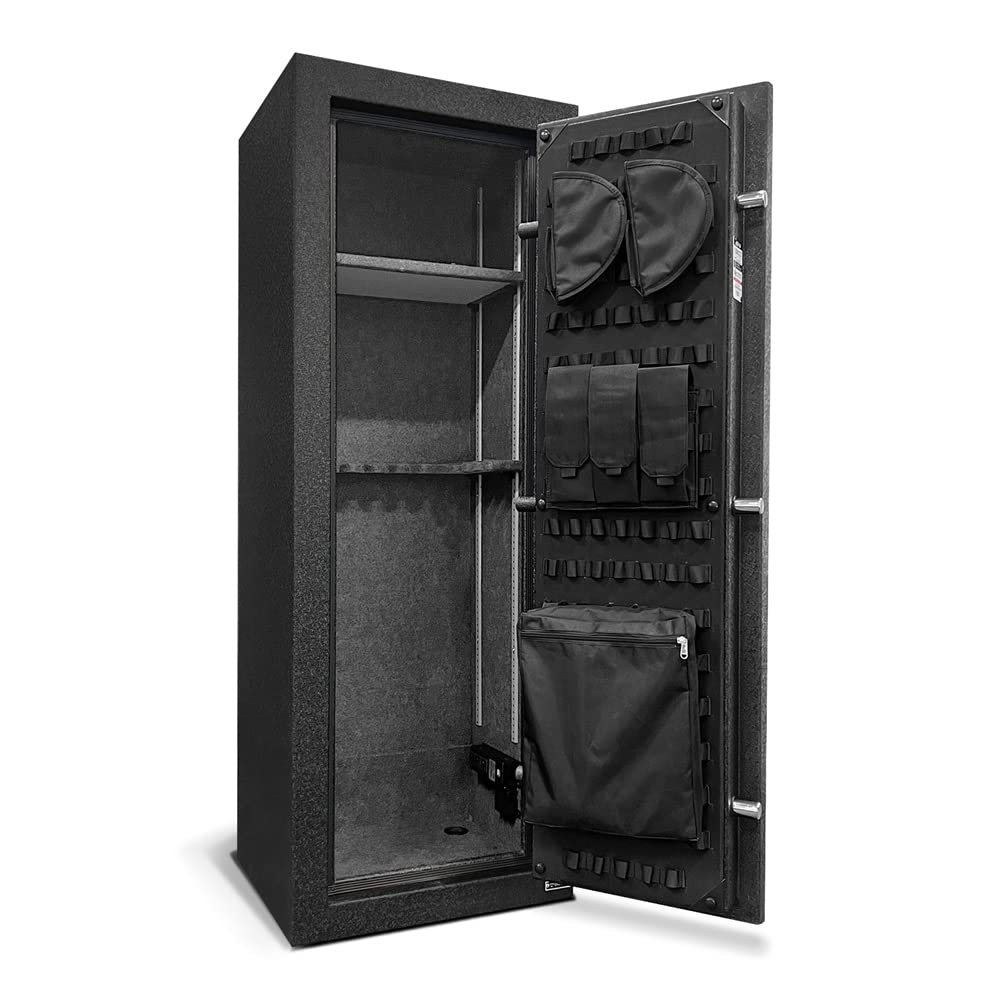 Stealth EGS14 Essential Gun Safe, Fireproof for 30 Minutes, Fits up to 14 Long Guns & Pistols, Adjustable Door Panel Organizer, California DOJ Approved, Internal Power Outlet, Durable Black Paint