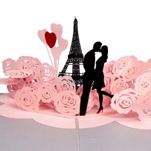 paper love valentines day pop up card, eiffel tower, 3d popup greeting cards, for wedding, anniversary, valentine’s day, love, romance, birthday, all occasion