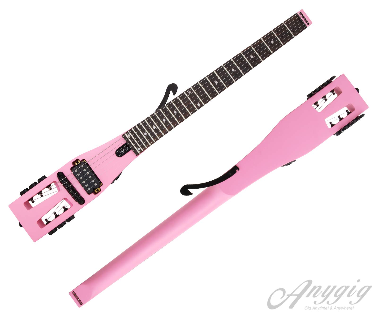 Anygig Electric Guitar Practice Portable Travel 82CM 1.6KG Pink Matte 25.5" Full Scale with Gigbag Right Handed