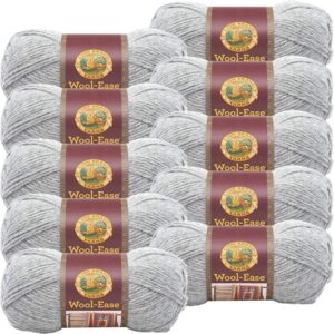 lion brand wool ease yarn-10/pk-grey, 10/pk, grey heather 10 pack