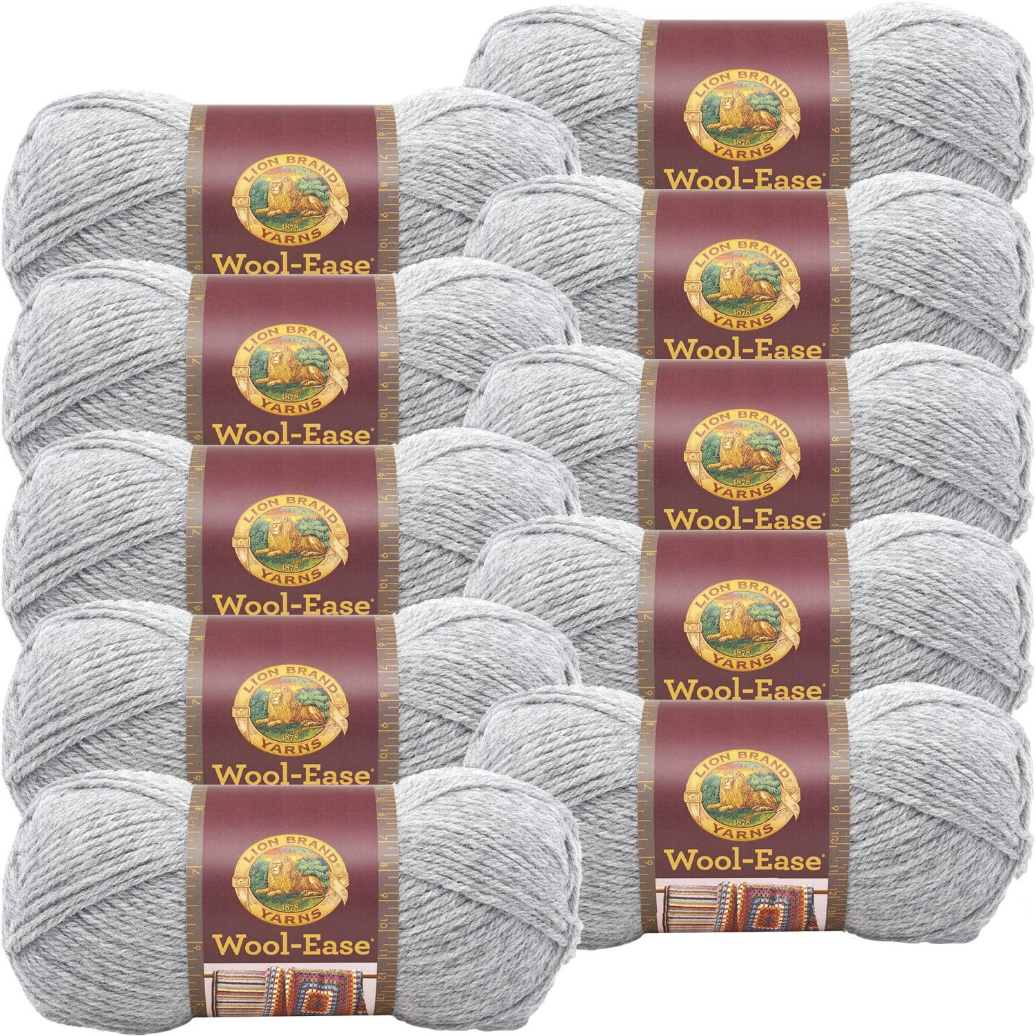 Lion Brand Wool Ease Yarn-10/Pk-Grey, 10/Pk, Grey Heather 10 Pack