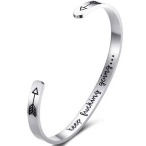 jude jewelers stainless steel keep going inspirational mantra statment cocktail party graduation sports bangle bracelet (silver)