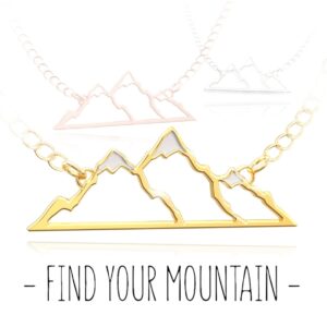 Happy Kisses Mountain Necklace for Women with Snow Top – Pendant Gift for Skiers, Hikers, Campers, Climbers and Nature Lovers – Silver, Rose Gold & Gold (Gold)