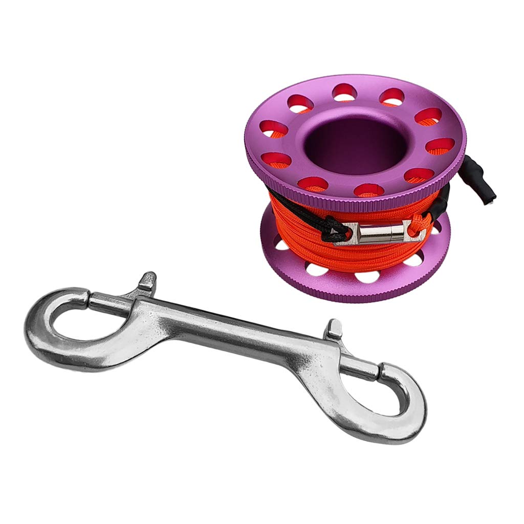 Baosity Multi Purpose Scuba Diving Dive Reel, Aluminum Alloy Finger Spool Attached with 15 Visible Line, Dual Ended Bolt, Purple