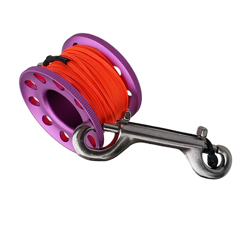 Baosity Multi Purpose Scuba Diving Dive Reel, Aluminum Alloy Finger Spool Attached with 15 Visible Line, Dual Ended Bolt, Purple