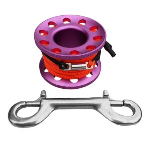 Baosity Multi Purpose Scuba Diving Dive Reel, Aluminum Alloy Finger Spool Attached with 15 Visible Line, Dual Ended Bolt, Purple