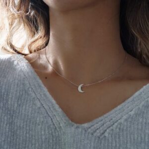 Silver Crescent Moon Choker - 925 Sterling Silver Necklace - Short Necklace - Silver Choker Necklace - Dainty necklace - Moon Necklace - Tiny Moon Necklace - Waning Moon - Waxing Moon