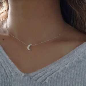 Silver Crescent Moon Choker - 925 Sterling Silver Necklace - Short Necklace - Silver Choker Necklace - Dainty necklace - Moon Necklace - Tiny Moon Necklace - Waning Moon - Waxing Moon