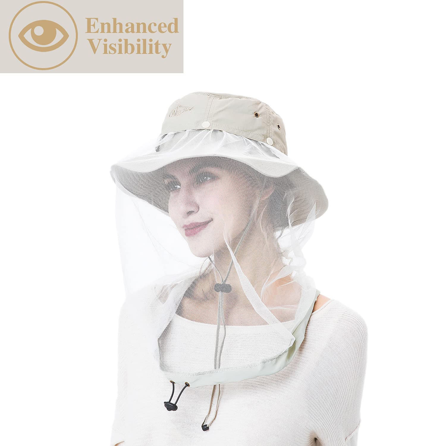 Palmyth Head Net Hat, Sun Hat Safari Hat Bucket Hat with Hidden Mesh Net Khaki