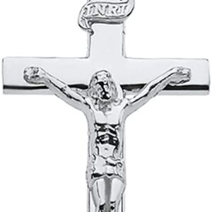 10K White Gold Catholic Linear Cross INRI Crucifix Pendant Charm - 1.60" (L)