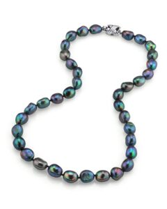 the pearl source sterling silver 9-10mm aaa quality baroque black freshwater cultured pearl necklace for women in 18" princess length