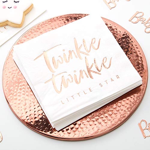 Ginger Ray Rose Gold Foiled Twinkle Paper Napkins Baby Shower Table Decoration 16 Pack, 33 centimeters