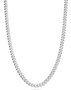 miabella italian solid 925 sterling silver 3.5mm diamond cut cuban link curb chain necklace for women men, made in italy (length 20 inch)