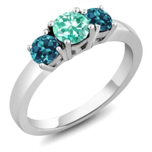 gem stone king 925 sterling silver round blue apatite and london blue topaz ring for women (1.16 cttw, gemstone birthstone, available in size 5, 6, 7, 8, 9)