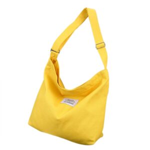 belsmi womens ladies large 16" heavy lightweight cotton polyester shoulder bag shopping retro casual handbags canvas totes bag (yellow)