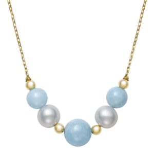 14k gold cultured freshwater pearl and natural aquamarine chain necklace, 18”