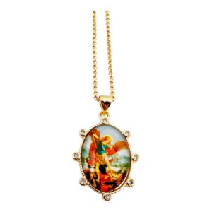 leslie boules st michael the archangel pendant necklace 18k gold plated chain 18 inches length