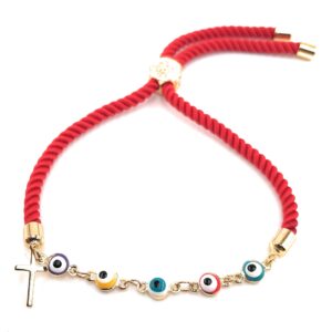 LESLIE BOULES Multicolored Evil Eye Beads Red Bracelet for Women Protection Jewelry