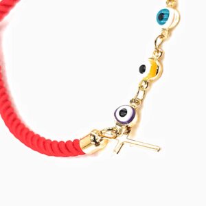 LESLIE BOULES Multicolored Evil Eye Beads Red Bracelet for Women Protection Jewelry