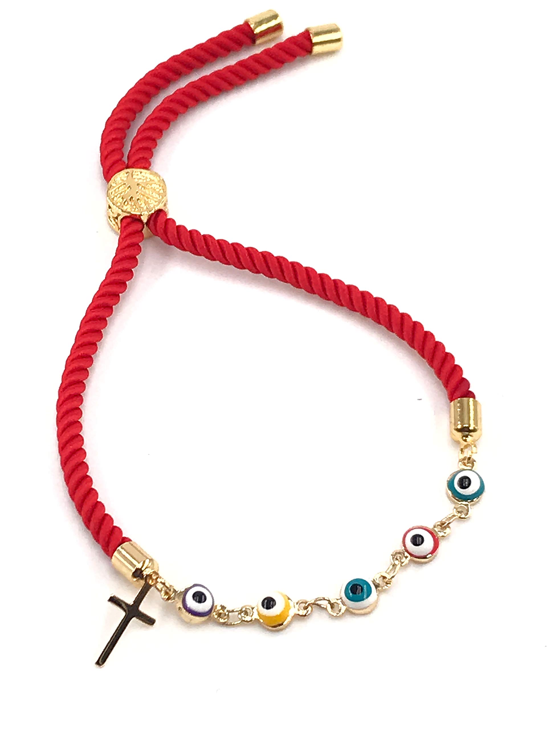 LESLIE BOULES Multicolored Evil Eye Beads Red Bracelet for Women Protection Jewelry