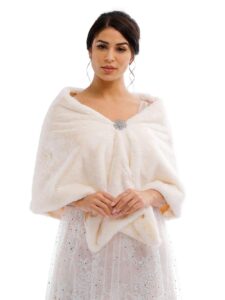 jovono women's bride wedding faux fur shawl wrap bridal fur scarf fur wraps and shawls for women (ivory)