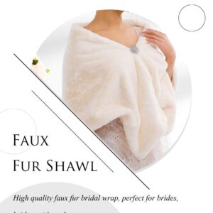 Jovono Women's Bride Wedding Faux Fur Shawl Wrap Bridal Fur Scarf Fur Wraps and Shawls for Women (Ivory)