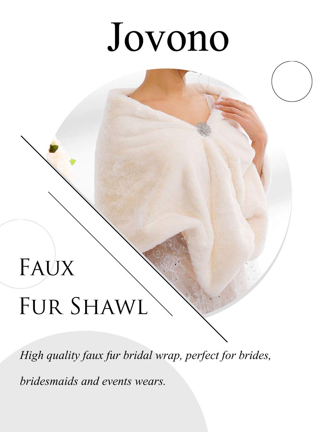 Jovono Women's Bride Wedding Faux Fur Shawl Wrap Bridal Fur Scarf Fur Wraps and Shawls for Women (Ivory)