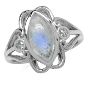 silvershake 14x7mm natural marquise shape moonstone 925 sterling silver victorian swirl style ring size 10