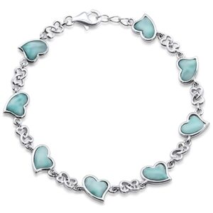 oxford diamond co sterling silver natural larimar heart charm bracelet 7.5" long