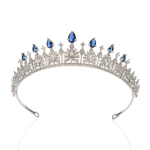 sweetv cubic zirconia wedding tiara for bride & flower girls - princess tiara headband bridal crown, bridal hair accessories for women, royal blue