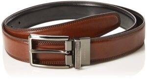 perry ellis men's portfolio double stitched leather reversible belt (sizes 30-42 inches), brown/black, 34