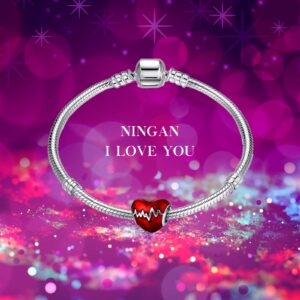 NINGAN Forever Love 925 Sterling Silver Bead Charms, Mother's Day Jewelry Gifts for Women Wife Daughter Girlfriend Wedding Anniversary (Heart Beating)